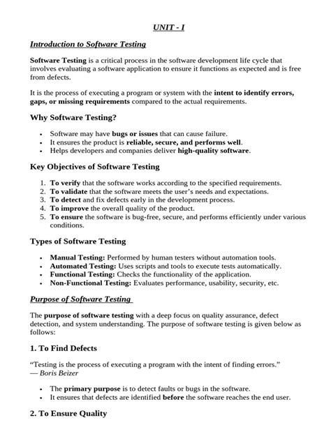 Unit I Software Testing Pdf Software Testing Software
