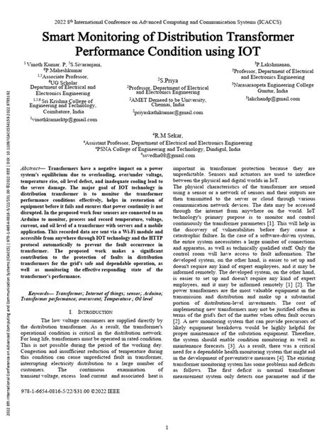 Smart Monitoring Of Distribution Transformer Performance Condition Using Iot Pdf Internet Of