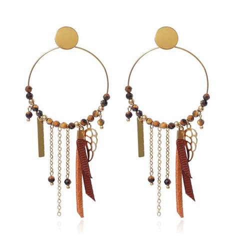 Bohemia Gemstone Beads Tassels Hoop Earrings Justop Fashion Jewelry