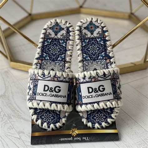 Капці відкриті жіночі домашні фетрові текстильні домашні тапочки дольче Габбана ручної роботи модні