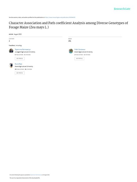 Correlation And Path Coefficient Analysis In Fodder Maize Pdf Maize Plant Breeding