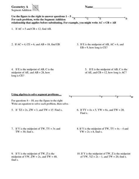 Line Segment Addition Worksheet