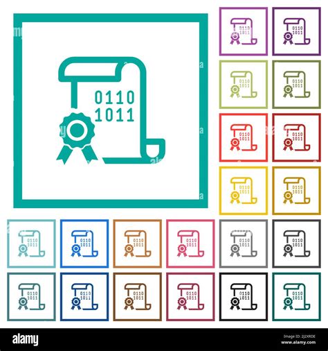 Digital Certificate Flat Color Icons With Quadrant Frames On White Background Stock Vector Image