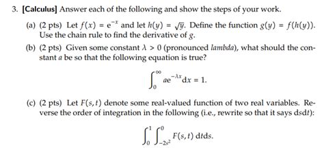 Solved Calculus Answer Each Of The Following And Show The Chegg Com
