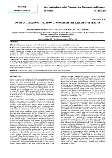 Pdf Formulation And Optimization Of Orodispersible Tablets Of Ibuprofen Original Article