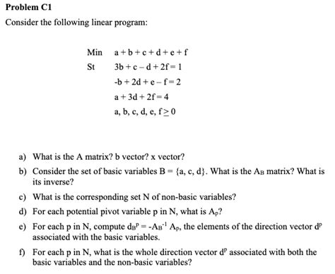 Solved Question Problem C1 Consider The Following Linear Program