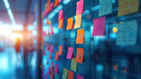 Scrum Team Meeting Agile It Project Collaboration With Post It Notes And Blurred Background