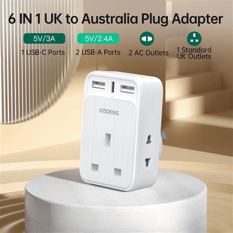 UK To Australia Plug Adapter AODENG Australian Travel Adapter With USB Ports And W Type C