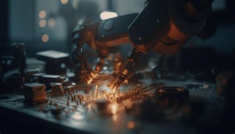 Premium Ai Image Robotic Arm Welding Metal With Precision In Futuristic Manufacturing Workshop