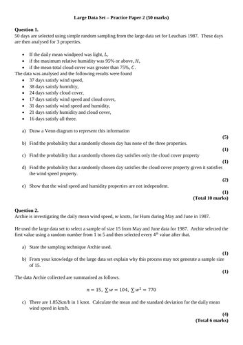 Edexcel Large Data Set Practice Papers Teaching Resources