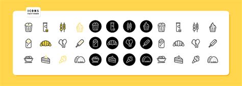 패스트 푸드 아이콘 세트 파이 케밥 샤와르마 팝콘 크루아상 아이콘 건강에 해로운 음식의 개념 벡터 Eps 10 가방에 대한 스톡 벡터 아트 및 기타 이미지 Istock