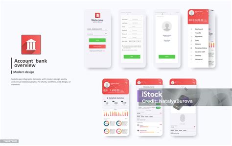 모바일 앱 Ui의 디자인 Ux 로그인을 포함 한 모바일 뱅킹 레이아웃에 대 한 Gui 화면의 집합 계정 프로필 거래 및 알림 화면을 만듭니다 온라인 결제 벡터 템플릿