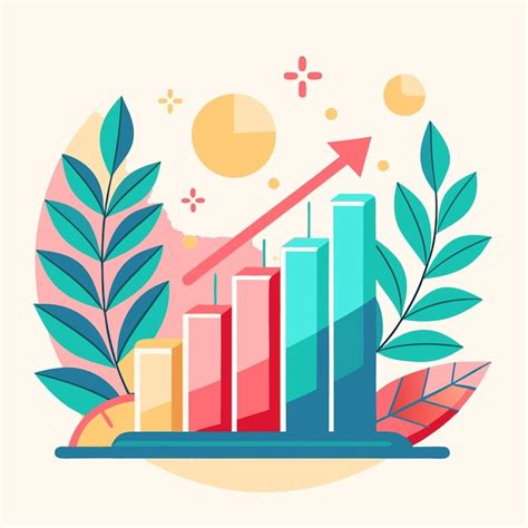 Colorful Bar Chart With Red Arrow Pointing Upwards And Foliage In The Background Premium Ai