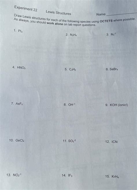 Solved Experiment Lewis Structures Draw Lewis Structures Chegg Com