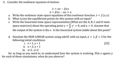 4 Consider The Nonlinear Equation Of Motion Ax