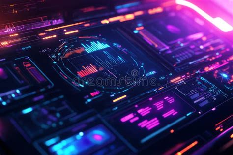 Abstract Cybernetic Interface With A Glowing Holographic Dashboard Displaying Futuristic Data