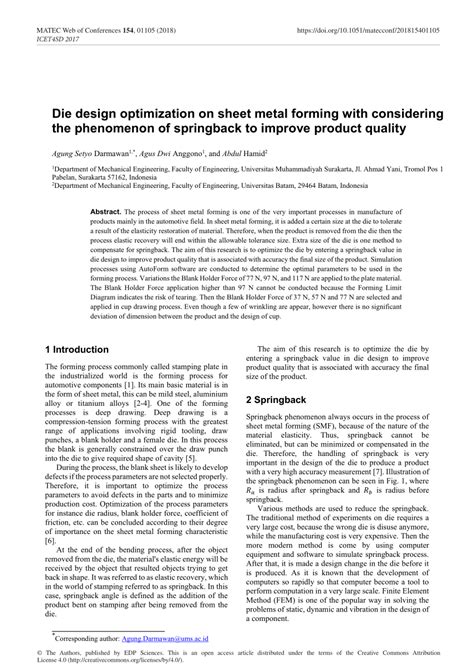 Pdf Die Design Optimization On Sheet Metal Forming With Considering The Phenomenon Of