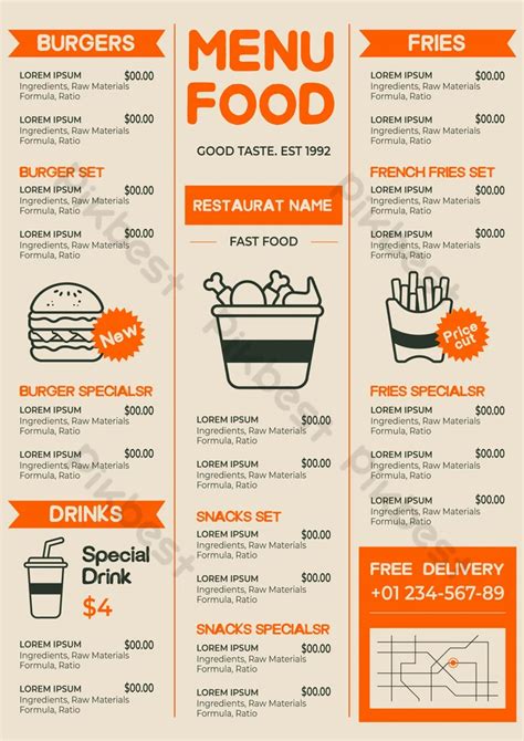 ภาพเทมเพลตเมนูร้านอาหารฟาสต์ฟู้ดสไตล์ย้อนยุค เทมเพลต แบบ Ai ดาวน์โหลดฟรี Pikbest