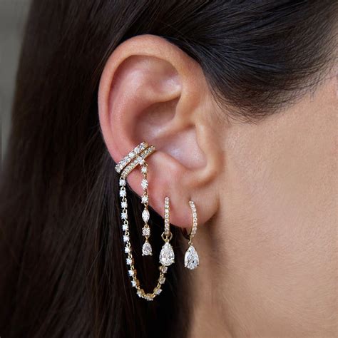 Diamond Ear Cuff With Pear Round Marquise Diamond Drop Diamond Ear