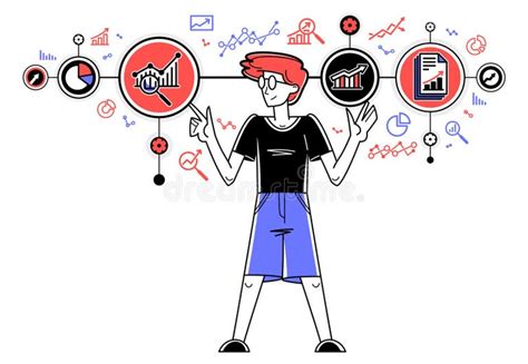 Worker Analyzes Some Data And Systematizing Information Vector Outline