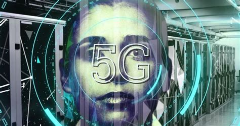 5g Text Over Scope Against Woman Face And Server Room Stock Video Video Of Technology