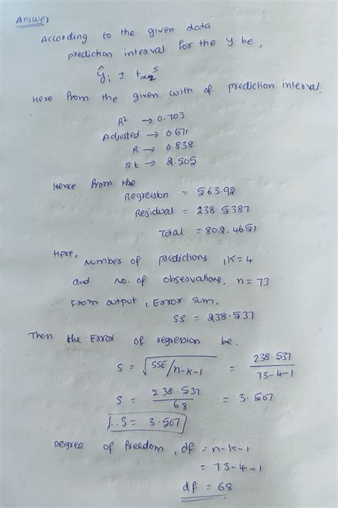 Solved Use The Standard Error To Construct A Prediction Interval For Y Course Hero
