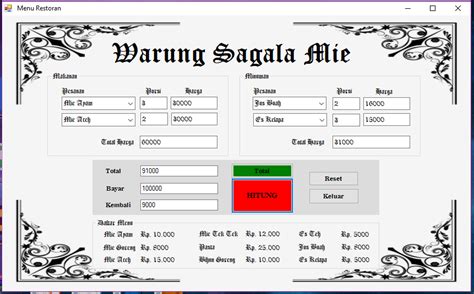 Tutorial Visual Basic Program Menu Makanan Restoran ~ Tutorial