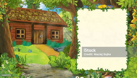 텍스트 프레임이 있는 농장 마을로 가는 길이 있는 만화 여름 장면 현장에 아무도 없음 어린이를 위한 그림 0명에 대한 스톡 벡터 아트 및 기타 이미지 Istock
