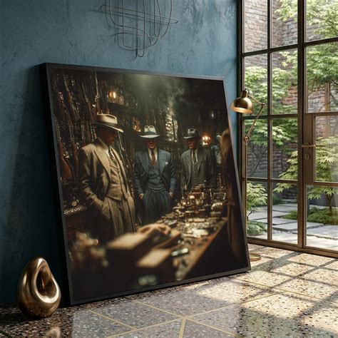 Vintage 1920s Gangster Scene Men In Suits And Hats Canvas Noir Style