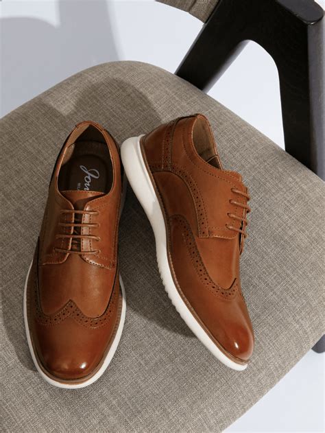 Shoesmall Mens Brown Lace Up Casual Wingtip Oxfords Shoes Brogue Dress