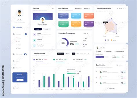UI UX Infographic Dashboard UI Design With Graphs Charts And Diagrams Web Interface Template