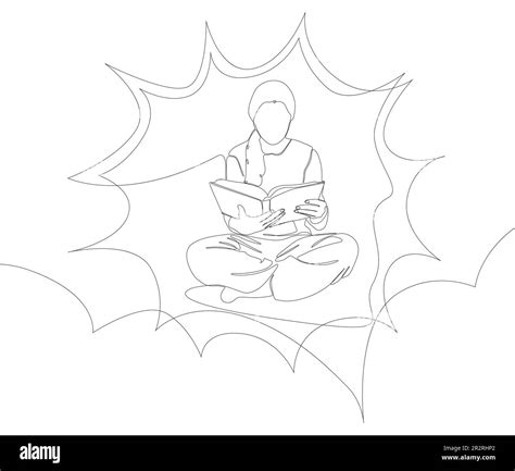 One Continuous Line Of Speech Bubble With Girl Reading A Book Thin Line Illustration Vector
