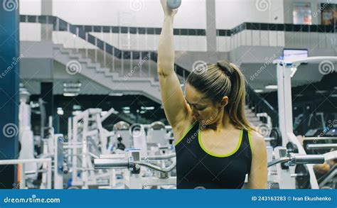 Fit Athletic Woman Exercises With Dumbbell Bodypositive Girl With