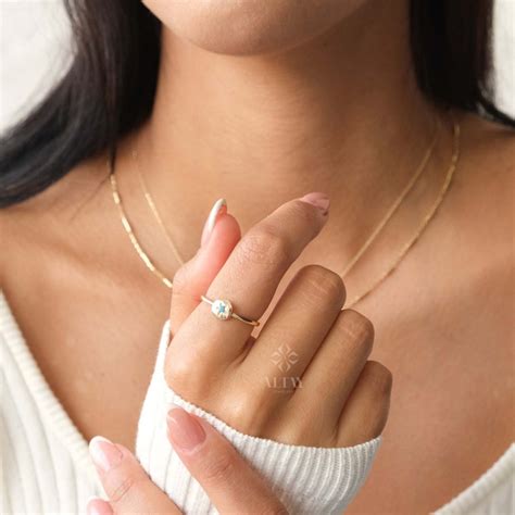 14k Gold Star Ring Tiny Pinky Star Ring Turquoise Polar Star Band