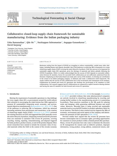 Pdf Collaborative Closed Loop Supply Chain Framework For Sustainable