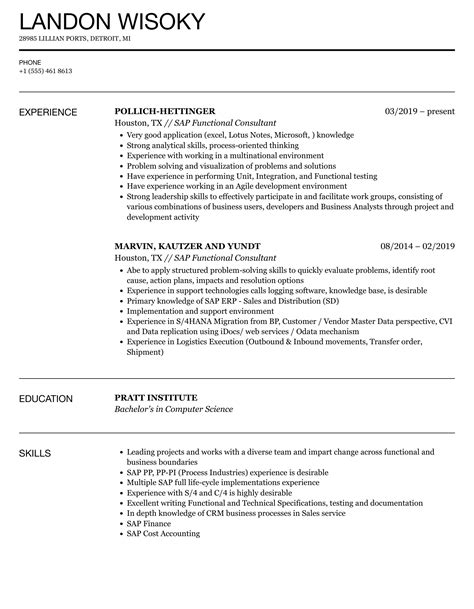 Sap Functional Consultant Resume Samples Velvet Jobs