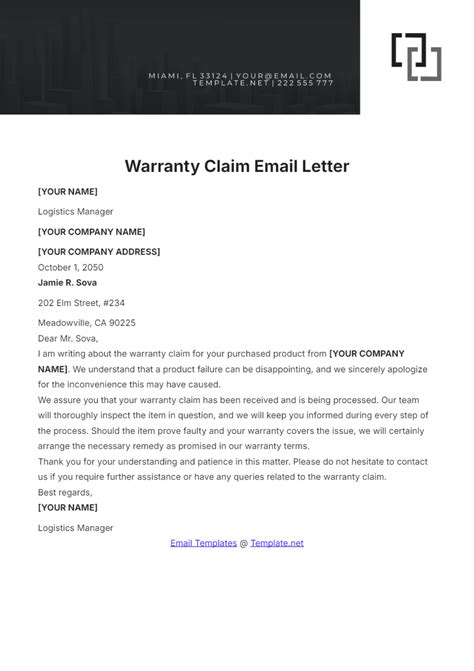 Free Warranty Claim Email Letter Template To Edit Online