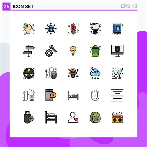 25 Thematic Vector Filled Line Flat Colors And Editable Symbols Of Book Tooth Web Screw Rose