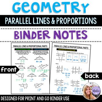Geometry Parallel Lines And Proportional Parts Binder Notes By Iteachalgebra