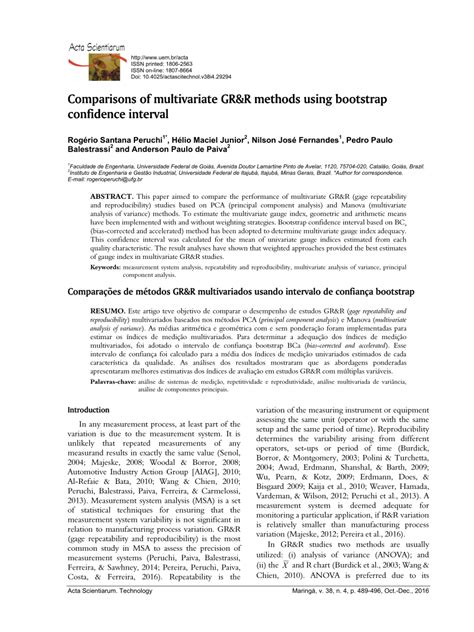 Pdf Comparisons Of Multivariate Grandr Methods Using Bootstrap Confidence Interval