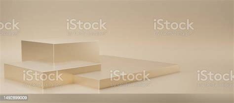 스튜디오 배경이 있는 추상적인 베이지색과 그라데이션 조명 배경 3d 렌더링 골드 제품을 보여주기 위한 빈 디스플레이 또는 클린룸 연단 전시 또는 진열장을 위한 미니멀리스트