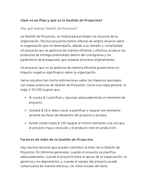 Pdf Qué Es Un Plan Y Qué Es La Gestion De Proyectos Dokumentips