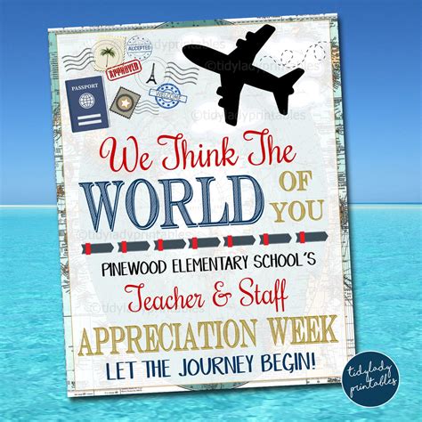 World Travel Map Themed Teacher Appreciation Week Itinerary Poster