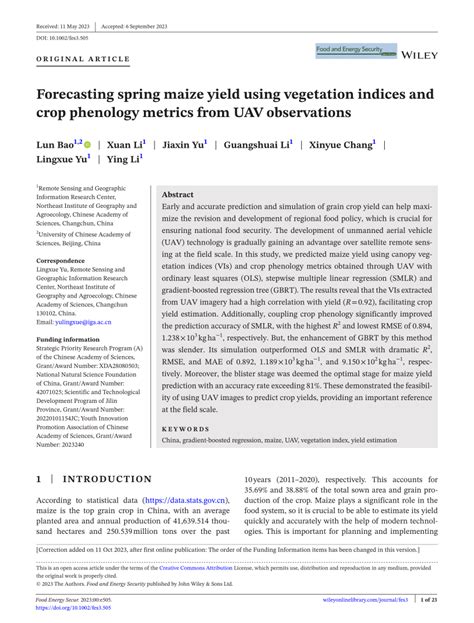 Pdf Forecasting Spring Maize Yield Using Vegetation Indices And Crop