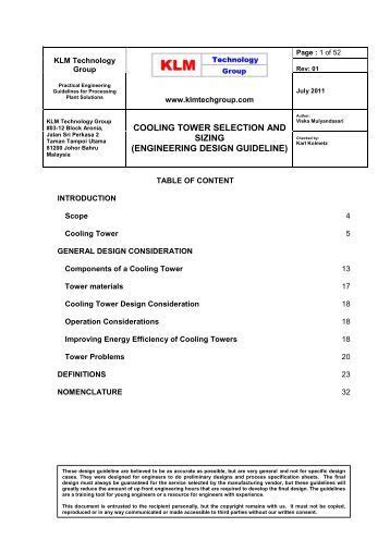 Cooling Tower Cooling Tower Sizing