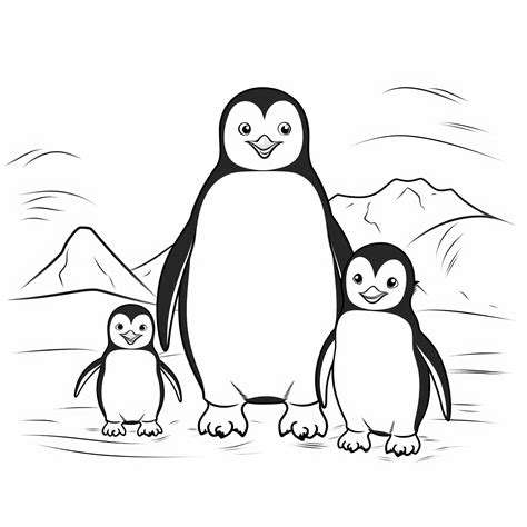 Familia De Pingüinos Linda En La Nieve Dibujo Para Colorear Gratis