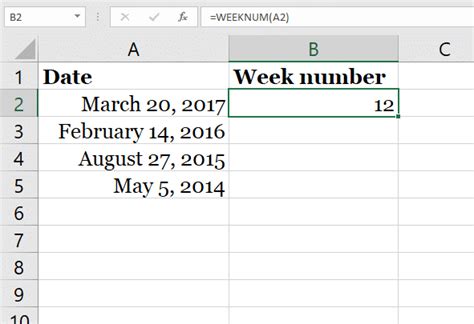 how to find week numbers in excel using weeknum