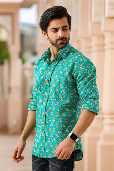Cyan Printed Full Sleeves Shirt At ₹ 390 Men Long Sleeves Shirt