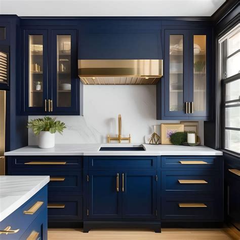 Dark Blue Kitchen Cabinets Gold Handles