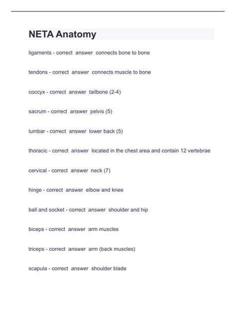 NETA Anatomy Question And Answers Already Passed 2024 Neta Stuvia US